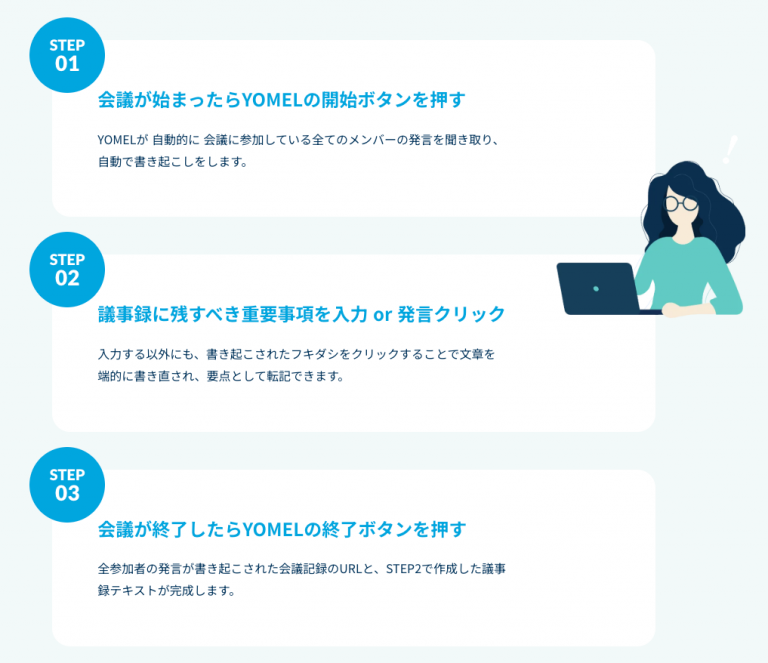 YOMEL ｜アーニーMLG株式会社｜議事録作成AI｜AI製品・サービスの比較・検索・資料請求メディア「AIsmiley」