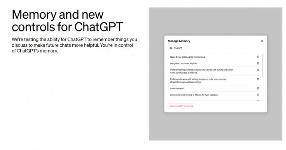 ChatGPT、会話内容の記憶が可能に。新たにメモリ機能のテスト開始