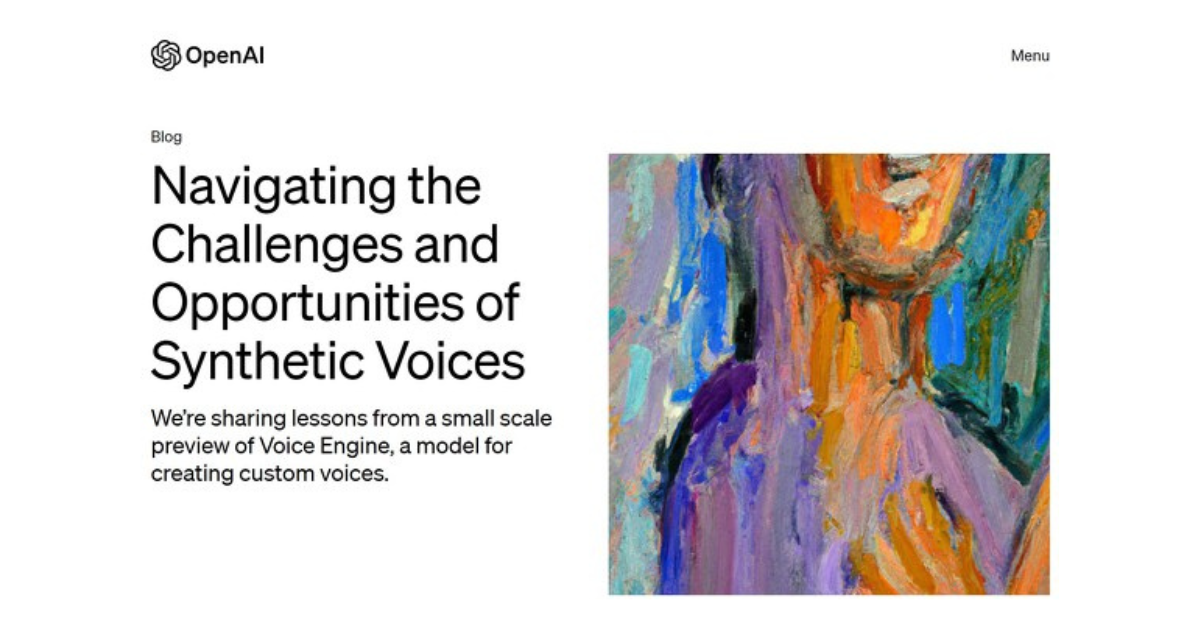 OpenAI、音声生成AIモデル「Voice Engine」をリリース。音声サンプルからリアルな音声を生成可能に