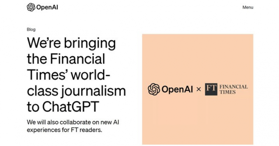 OpenAI、Financial Timesと提携。要約や引用、記事リンクの表示が可能に