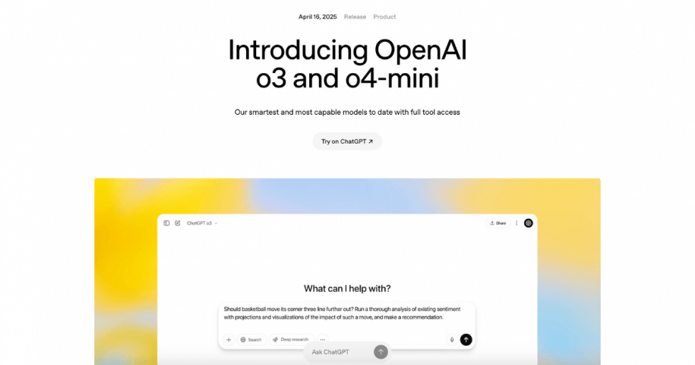 OpenAI、新モデル「o3」と「o4-mini」を発表。ChatGPTの回答精度と実用性が大幅に向上